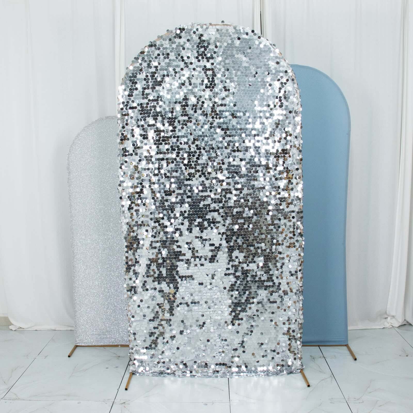 Dusty Blue & Silver Backdrop Stand Covers | eFavormart.com