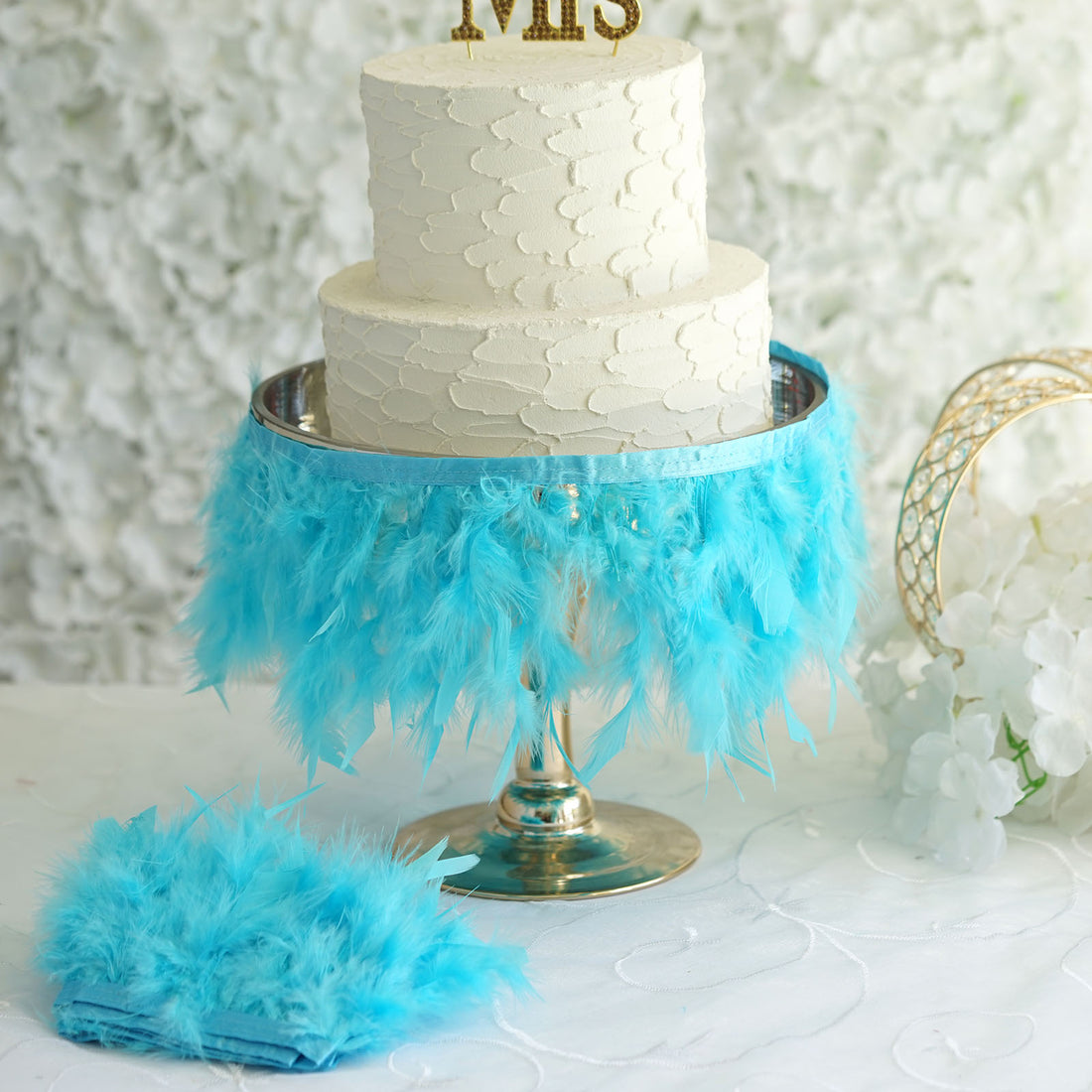 Turquoise Turkey Feather Trim with Satin Tape | eFavormart