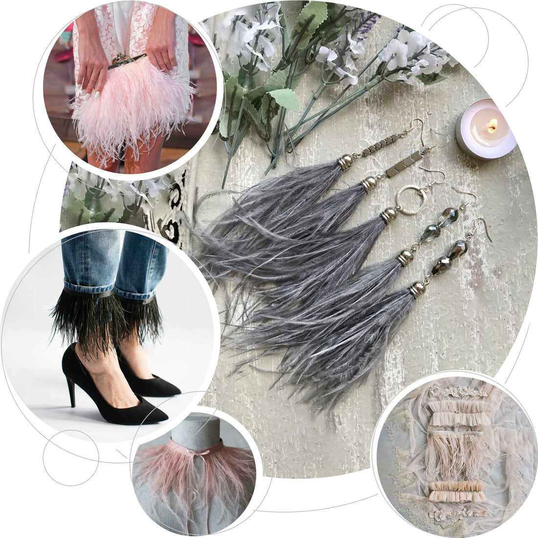 Turquoise Turkey Feather Trim with Satin Tape | eFavormart