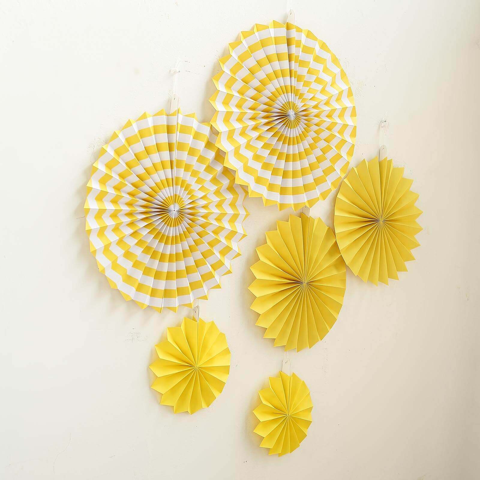 Set of 6 Yellow Paper Fan Decorations | eFavormart.com